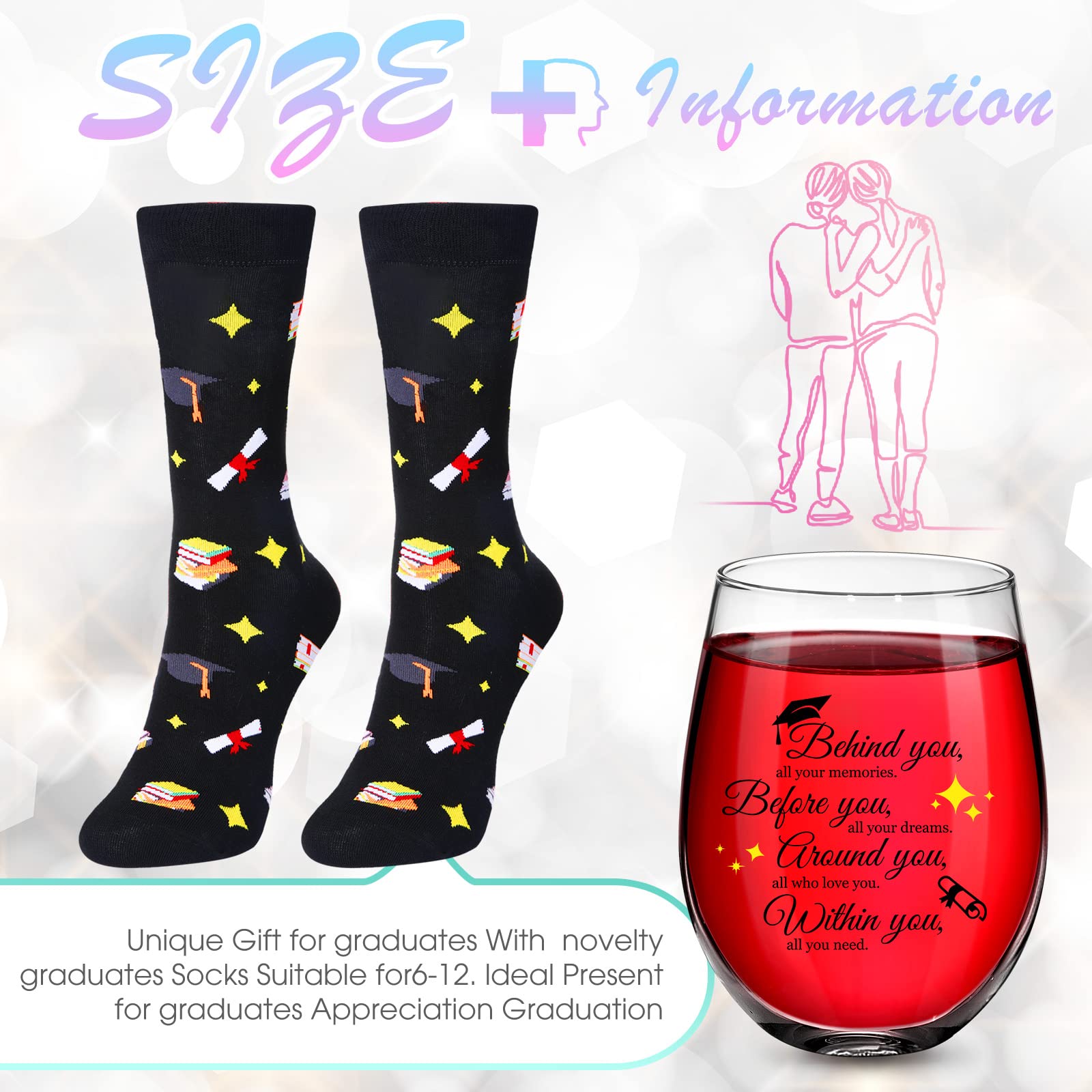 Patelai 2024 Graduation Gift Idea for Graduates, Congrats Grad Gift Set Including Graduation Wine Glass and Graduation Unisex Socks for College Graduates Daughter Friends