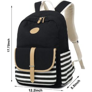 Joyfulife School Backpack for Girls Lightweight Canvas Backpack Stripe Backpack Student Bookbags Teens Backpack with Lunch Box Pencil Bag