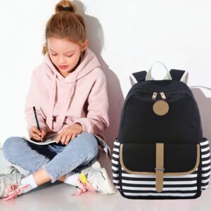 Joyfulife School Backpack for Girls Lightweight Canvas Backpack Stripe Backpack Student Bookbags Teens Backpack with Lunch Box Pencil Bag