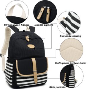 Joyfulife School Backpack for Girls Lightweight Canvas Backpack Stripe Backpack Student Bookbags Teens Backpack with Lunch Box Pencil Bag