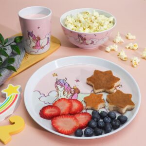 Kiz Designs Unicorn Children Dishes – Premium Melamine kids Dinnerware Set with Cup, Bowl, feeding Plate –Non-BPA and Dishwasher Safe – 3Pcs childs Dishware