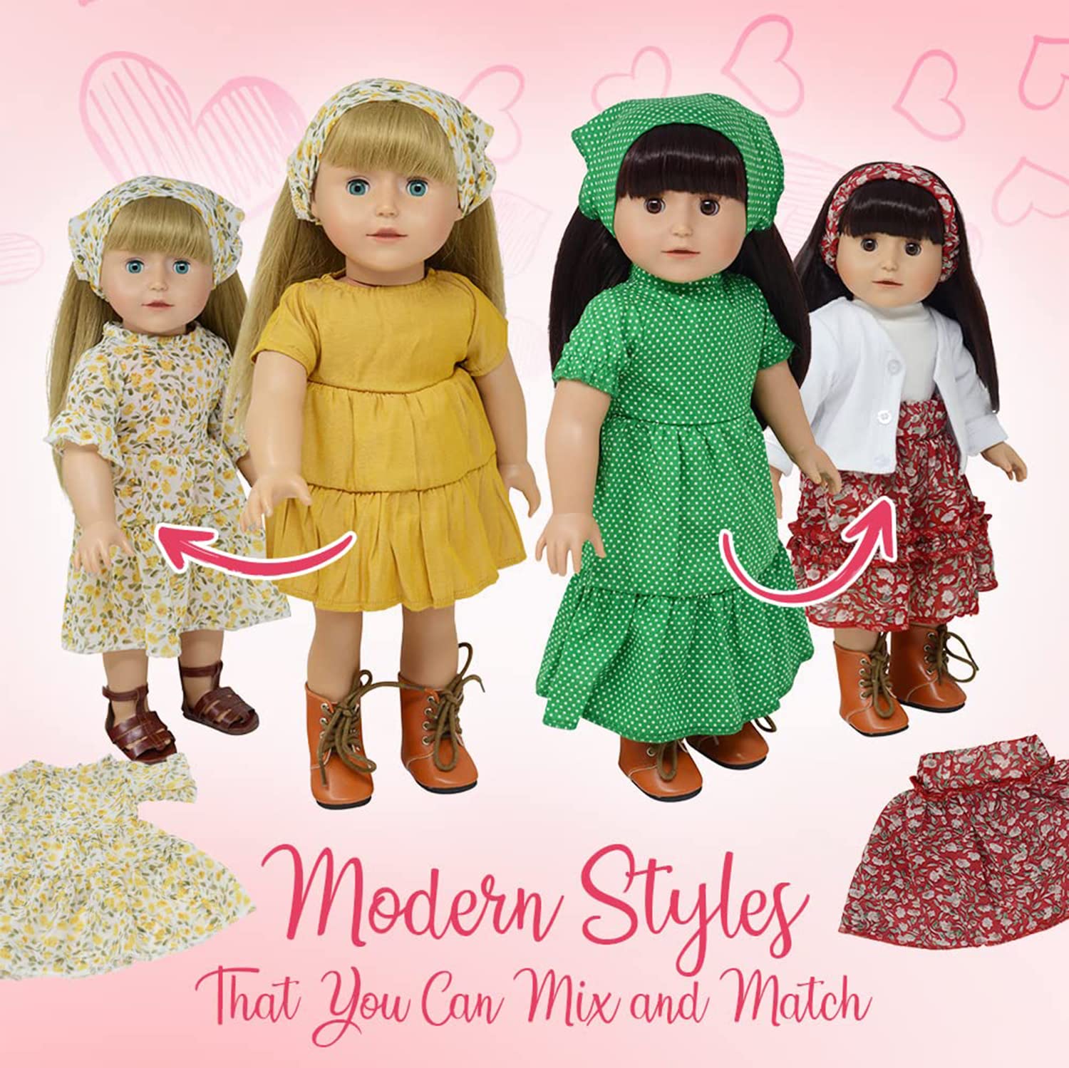 18 Inch Doll Clothes Dress and Doll Accessories (Vintage Clothing Set)