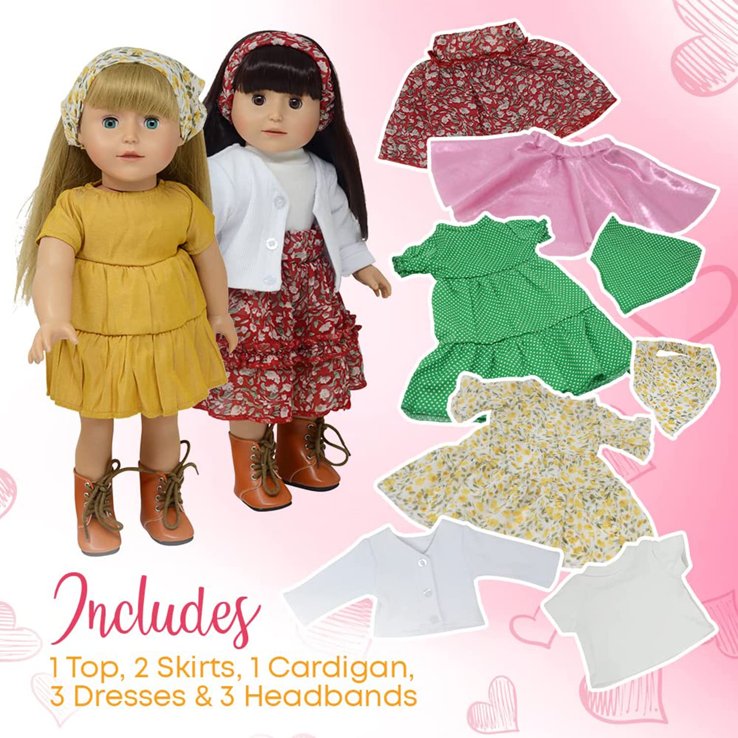 18 Inch Doll Clothes Dress and Doll Accessories (Vintage Clothing Set)