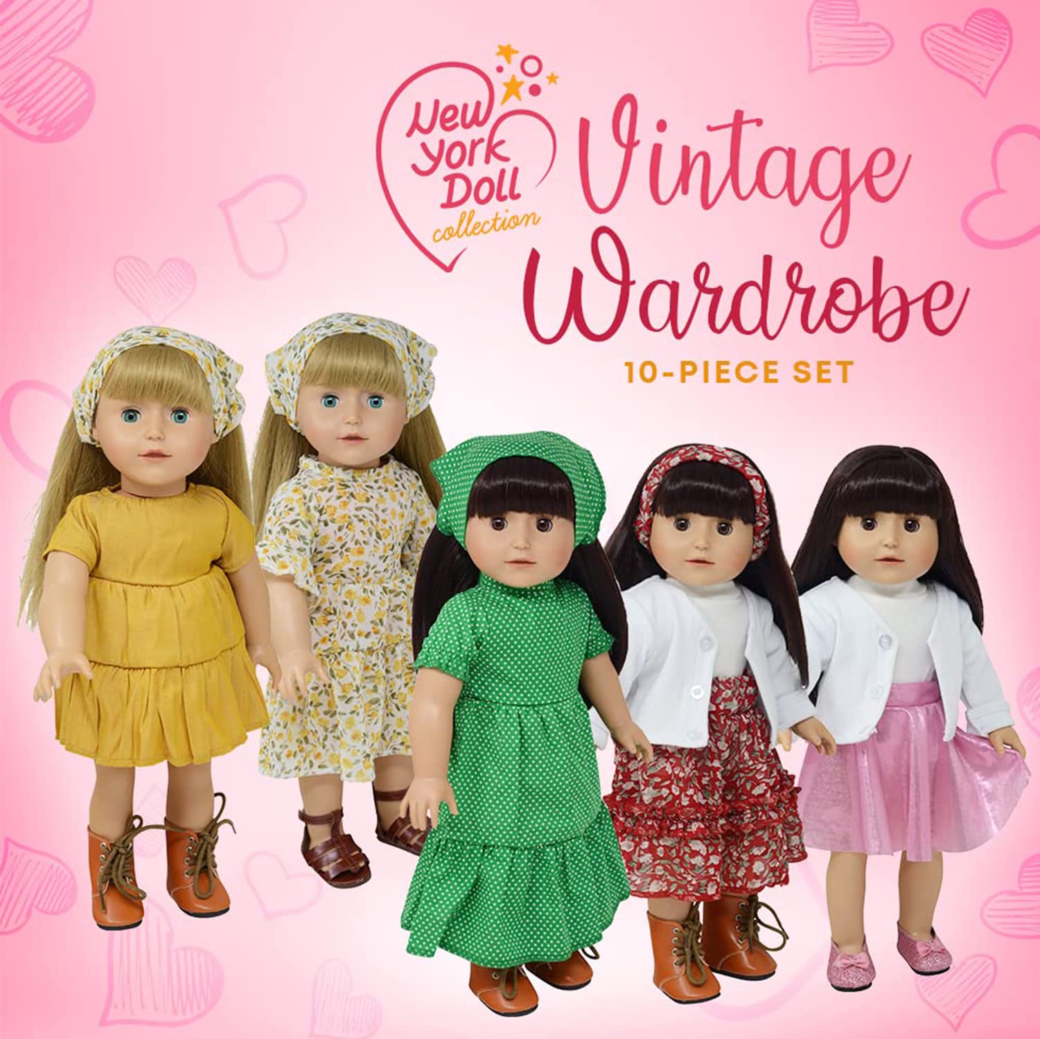 18 Inch Doll Clothes Dress and Doll Accessories (Vintage Clothing Set)