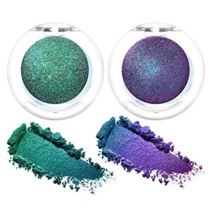 evpct 2pcs mermaid duochrome iridescent eyeshadow palette bright purple emerald green blue glitter shimme loose eyeshadow palette pigments multichrome chameleon chrome holographic eyeshadow,2g,03&04