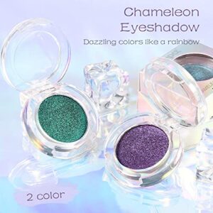 evpct 2Pcs Mermaid Duochrome Iridescent Eyeshadow Palette Bright Purple Emerald Green Blue Glitter Shimme Loose Eyeshadow Palette Pigments MultiChrome Chameleon Chrome Holographic Eyeshadow,2g,03&04