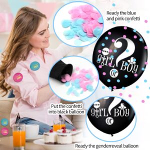 124 Pcs Gender Reveal Decorations Kit, Gender Reveal Party Supplies with 36'' Gender Reveal Balloon Boy OR Girl Foil Balloon Paper Pompoms Tablecloth Photo Props for Gender Reveal Party Decorations