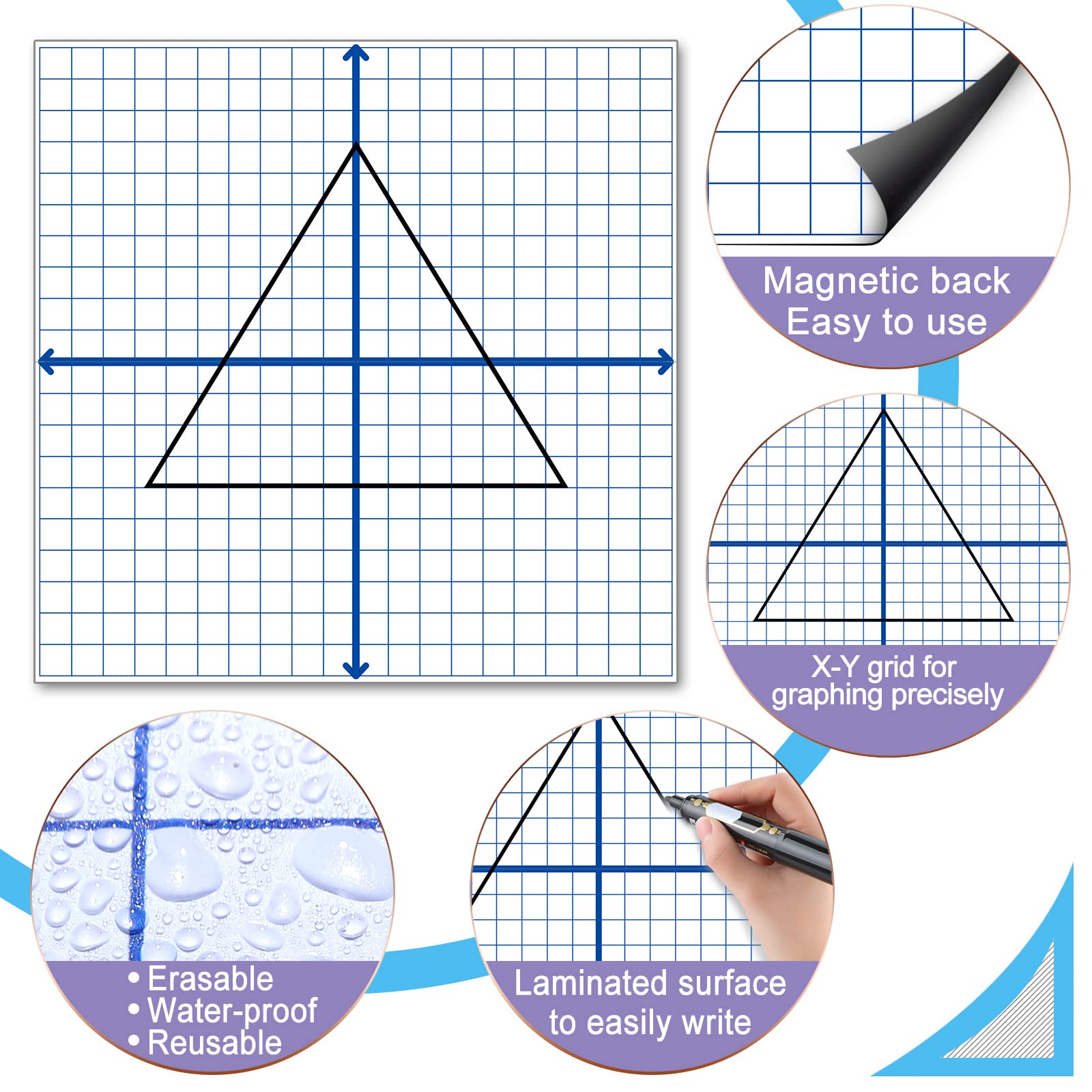 4 Pieces Jumbo Magnetic XY Coordinate Dry Erase Grid, Magnetic Graph for Grid Whiteboard, Dry Erase Board, Dry Erase Graph for Classrooms, Teaching, Learning Tools, 26 x 26 Inches