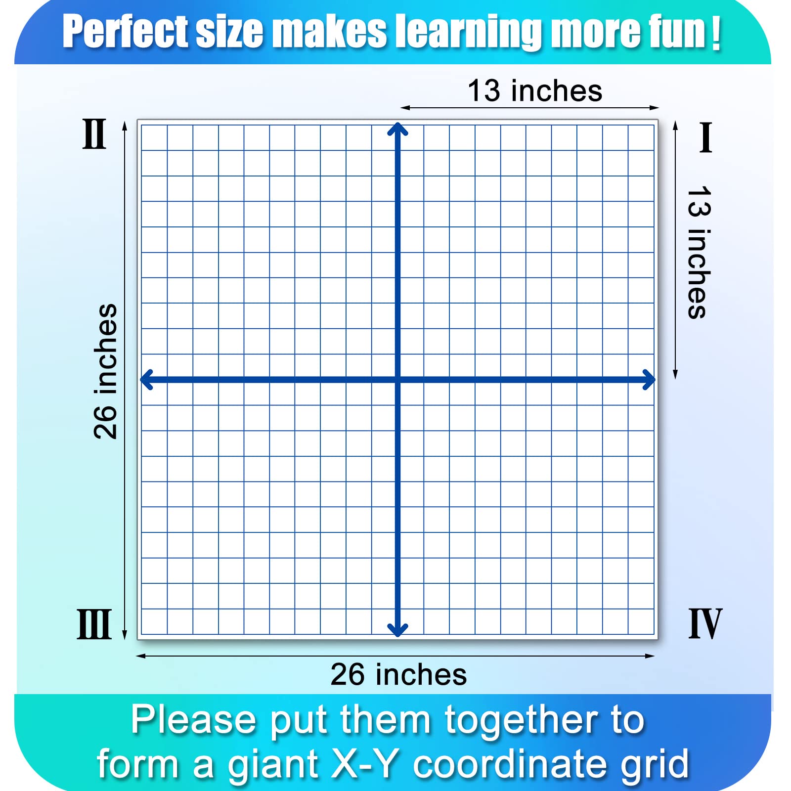 4 Pieces Jumbo Magnetic XY Coordinate Dry Erase Grid, Magnetic Graph for Grid Whiteboard, Dry Erase Board, Dry Erase Graph for Classrooms, Teaching, Learning Tools, 26 x 26 Inches