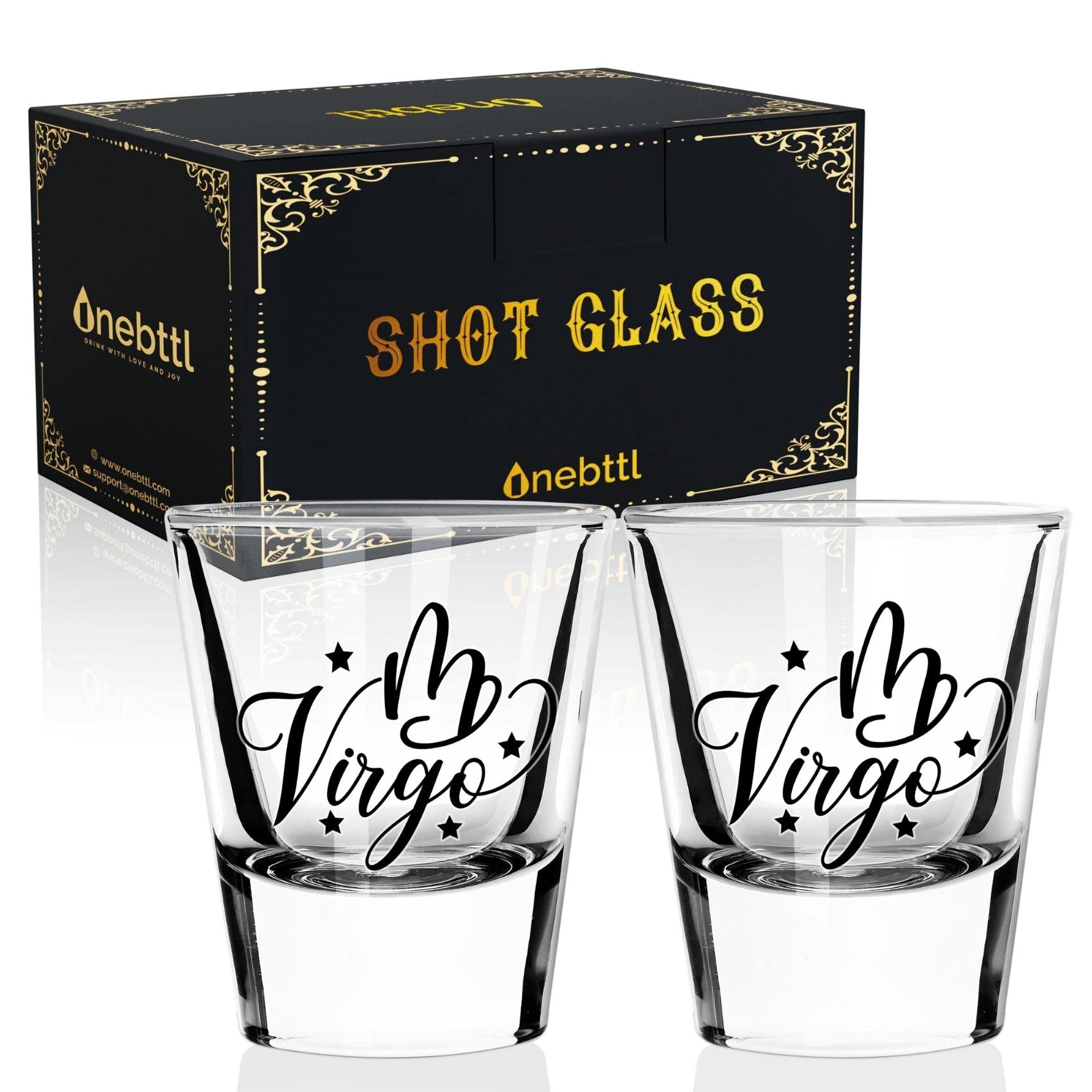 Onebttl Zodiac Sign Shot Glass Set of 2, Unique Birthday Gifts for Women, Men, Friend, Coworker, Wife, Husband- (1.5oz/45ml)- Virgo