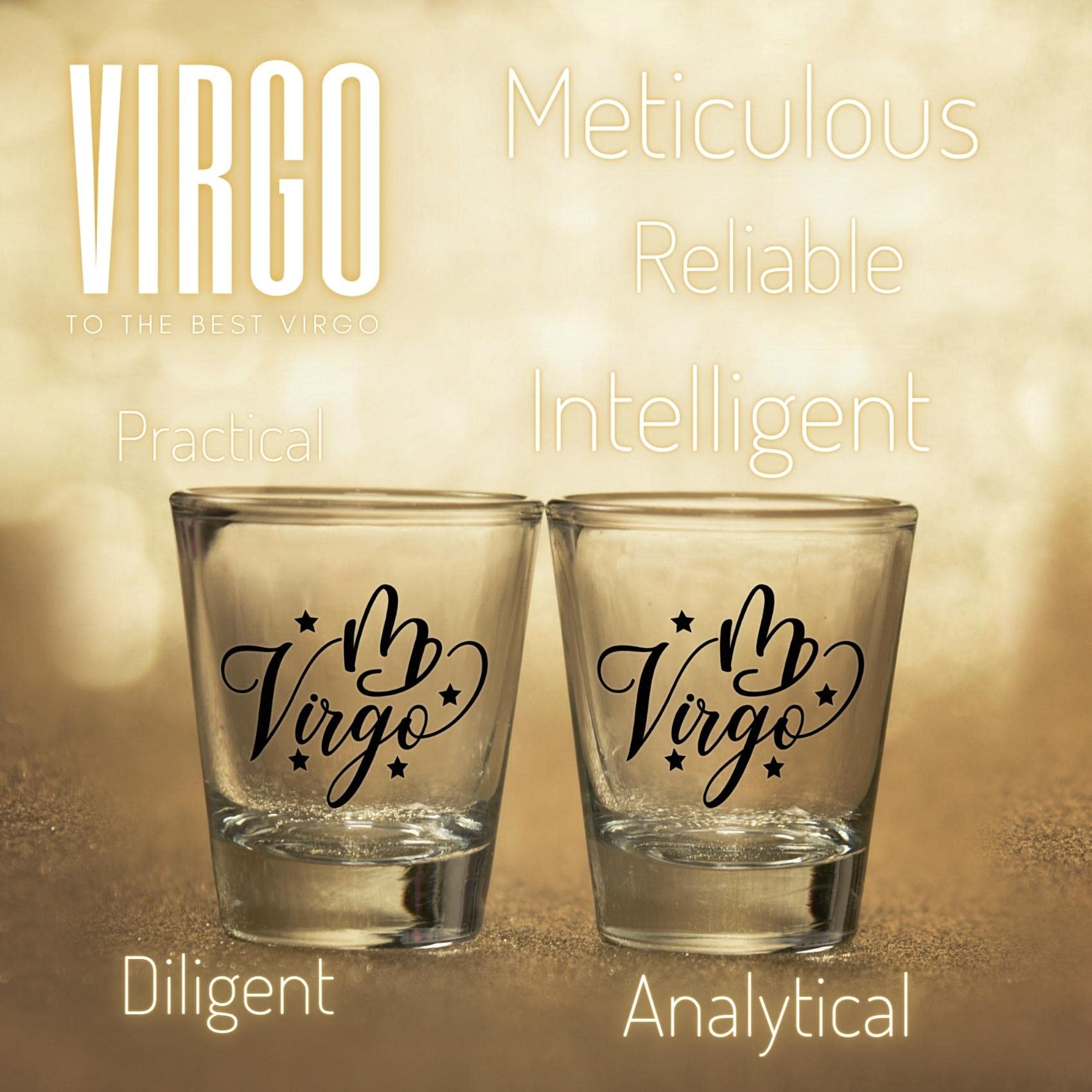 Onebttl Zodiac Sign Shot Glass Set of 2, Unique Birthday Gifts for Women, Men, Friend, Coworker, Wife, Husband- (1.5oz/45ml)- Virgo