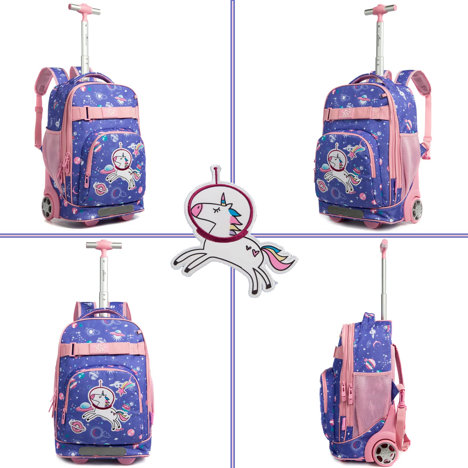 Egchescebo Kids Rolling Unicorn School Backpack for Girls Luggage Suitcase With Wheels Trolley Wheeled Backpacks Travel Bags 18' 3PCS Girls Unicorn With Lunch Box Purple