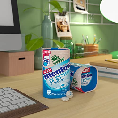 Mentos Pure Fresh Sugar-Free Chewing Gum with Xylitol, Fresh Mint, in a recyclable 90% Paperboard Bottle, 80 Piece (Pack of 1)