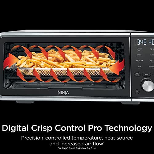 Ninja SP201 Digital Air Fry Pro Countertop 8-in-1 Oven with Extended Height, XL Capacity, Flip Up & Away Capability for Storage Space, Basket, Wire Rack Crumb Tray, Silver (Renewed), Black