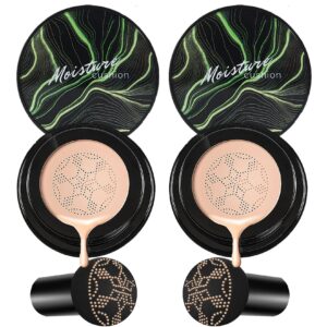 cahiuyoa 2pcs mushroom head air cushion cc cream bb cream mushroom head foundation full coverage foundation makeup long lasting moisturize matte concealer - natural