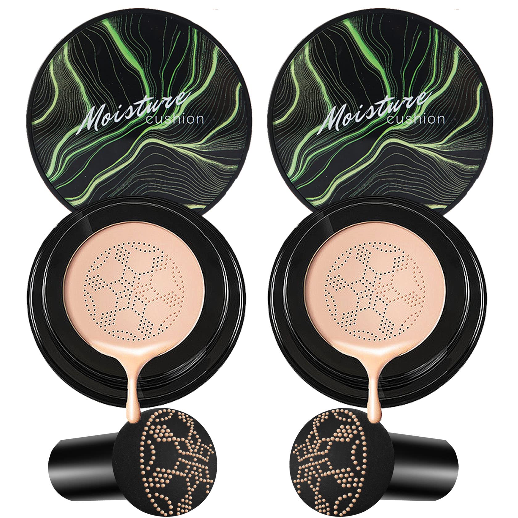 CAHIUYOA 2PCS Mushroom Head Air Cushion CC Cream BB Cream Mushroom Head Foundation Full Coverage Foundation Makeup Long Lasting Moisturize Matte Concealer - Natural