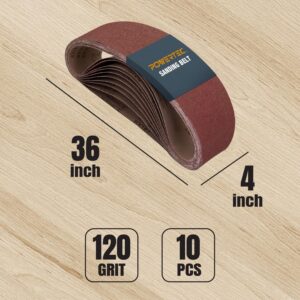 POWERTEC 110110V 4 x 36 Inch Sanding Belts 120 Grit Aluminum Oxide Belt Sander Sanding Belt Sandpaper for Belt and Disc Sander – 10 Pack