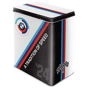 nostalgic-art retro storage tin box l, 101.4 oz, bmw motorsport – tradition of speed – gift idea for car accessories fans, large metal coffee can, decorative vintage design