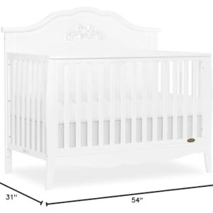 SweetPea Baby Jasmine 4-in-1 Convertible Crib in White, 3 Mattress Height Settings, Greenguard Gold Certified, Metal Mattress Support, Solid New Zealand Pinewood