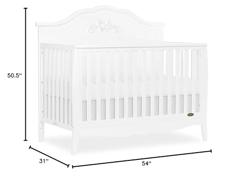 SweetPea Baby Jasmine 4-in-1 Convertible Crib in White, 3 Mattress Height Settings, Greenguard Gold Certified, Metal Mattress Support, Solid New Zealand Pinewood