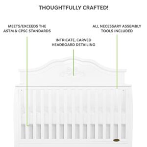 SweetPea Baby Jasmine 4-in-1 Convertible Crib in White, 3 Mattress Height Settings, Greenguard Gold Certified, Metal Mattress Support, Solid New Zealand Pinewood