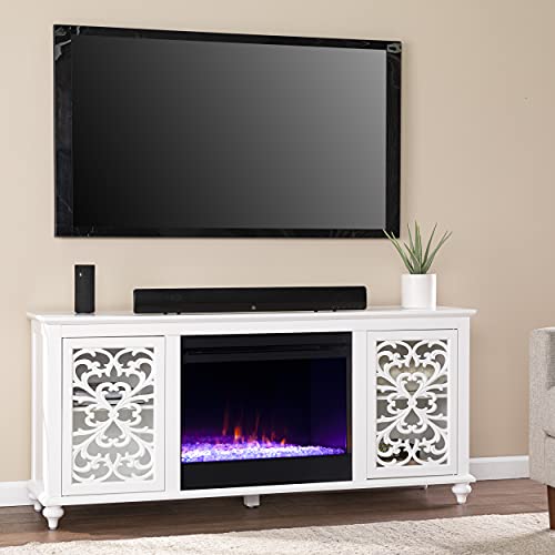 SEI Furniture Maldina Electric Fireplace TV Stand for TVs up to 56 Inches with Color Changing LED Flame, White