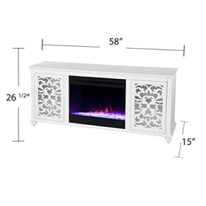 SEI Furniture Maldina Electric Fireplace TV Stand for TVs up to 56 Inches with Color Changing LED Flame, White