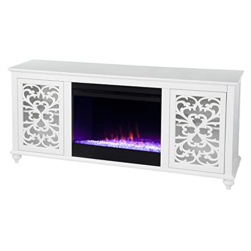 SEI Furniture Maldina Electric Fireplace TV Stand for TVs up to 56 Inches with Color Changing LED Flame, White