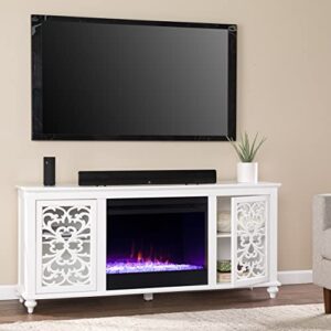 SEI Furniture Maldina Electric Fireplace TV Stand for TVs up to 56 Inches with Color Changing LED Flame, White