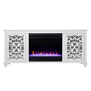 SEI Furniture Maldina Electric Fireplace TV Stand for TVs up to 56 Inches with Color Changing LED Flame, White