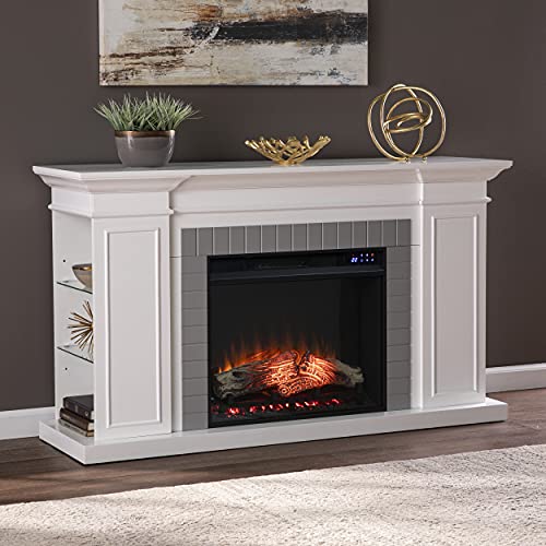 SEI Furniture Rylana Bookcase Electric Fireplace, White