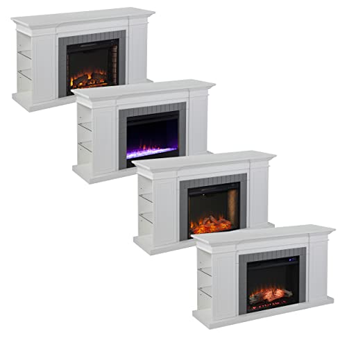 SEI Furniture Rylana Bookcase Electric Fireplace, White