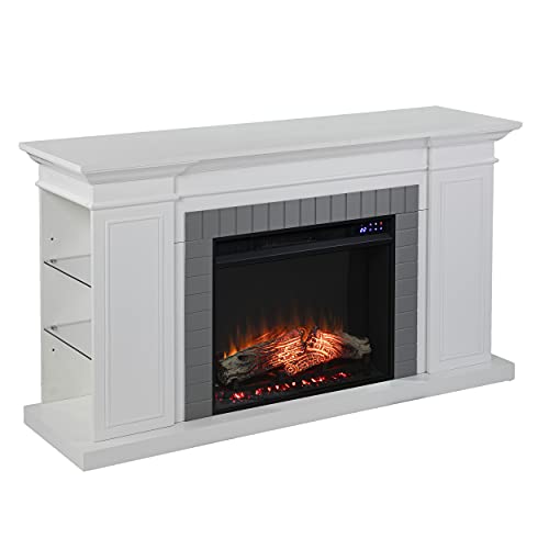 SEI Furniture Rylana Bookcase Electric Fireplace, White