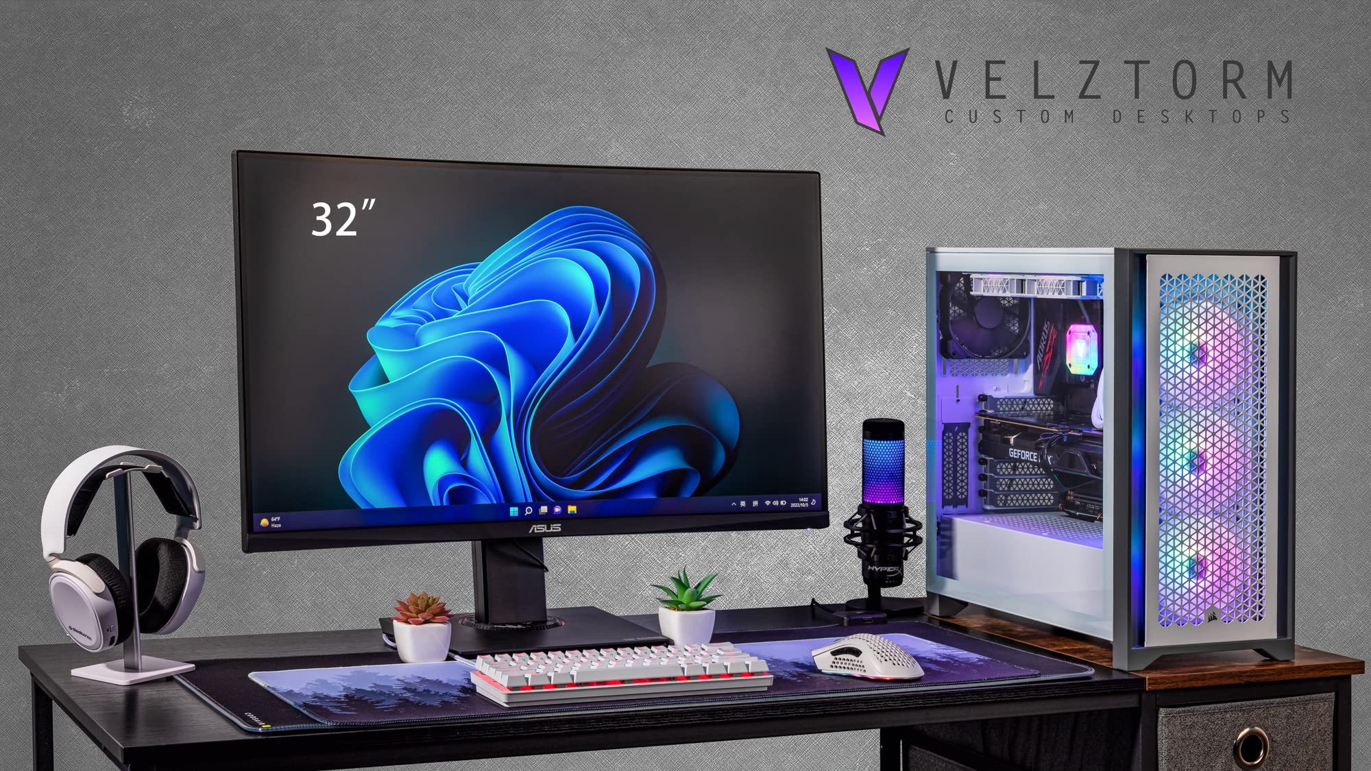 Velztorm Argentux Gaming Desktop PC (Intel i7-11700K 8-Core, 16GB DDR4, 1TB PCIe SSD, GeForce RTX 3080 10GB, 360mm AIO, RGB Fans, 750W PSU, AC WiFi, BT, Win10Home) VELZ0014