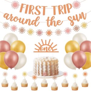 first trip around the sun birthday decorations boho sun 1st birthday banner you are my sunshine party supplies muted sun dessert table backdrop for 1st birthday girl decorations