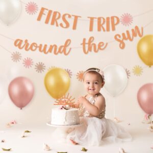 First Trip Around The Sun Birthday Decorations Boho Sun 1st Birthday Banner You Are My Sunshine Party Supplies Muted Sun Dessert Table Backdrop for 1st Birthday Girl Decorations