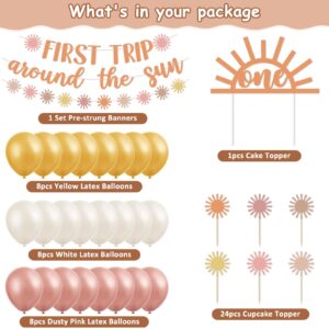 First Trip Around The Sun Birthday Decorations Boho Sun 1st Birthday Banner You Are My Sunshine Party Supplies Muted Sun Dessert Table Backdrop for 1st Birthday Girl Decorations