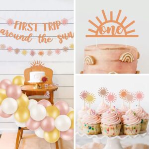 First Trip Around The Sun Birthday Decorations Boho Sun 1st Birthday Banner You Are My Sunshine Party Supplies Muted Sun Dessert Table Backdrop for 1st Birthday Girl Decorations