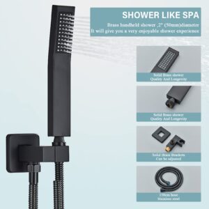 12 Inches Ceiling Mount Shower Faucets Sets Complete Shower System LED Rainfall Shower Head System Rough-in Valve Body and Trim Included Matte Black…