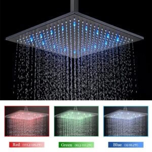 12 Inches Ceiling Mount Shower Faucets Sets Complete Shower System LED Rainfall Shower Head System Rough-in Valve Body and Trim Included Matte Black…