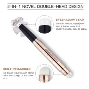 LOKFAR Eye-Shadow Stick Makeup Cosmetics Eye Brightener Stick, Rotatable Cream Eye Shadow Pencil, Glitter Shimmer Eyeshadow Stick with Soft Brush for Eye Makeup (01# Pearl White Shimmer)