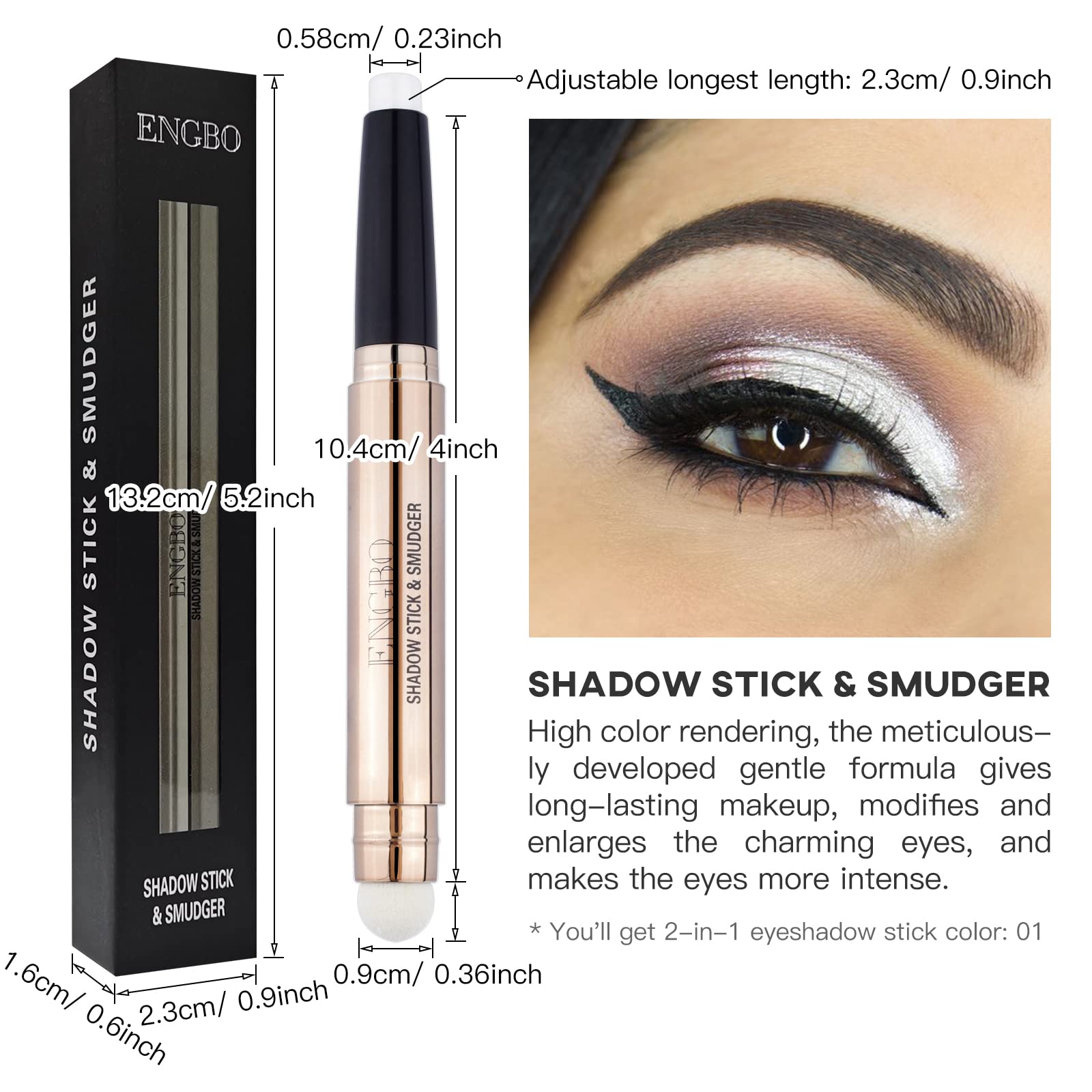 LOKFAR Eye-Shadow Stick Makeup Cosmetics Eye Brightener Stick, Rotatable Cream Eye Shadow Pencil, Glitter Shimmer Eyeshadow Stick with Soft Brush for Eye Makeup (01# Pearl White Shimmer)