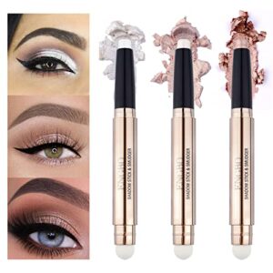 lokfar 3 pcs eye-shadow stick makeup cosmetics eye brightener stick, waterproof rotatable cream eye shadow pencil crayon, glitter shimmer eyeshadow stick with sponge brush for eye makeup (01#02#03#)