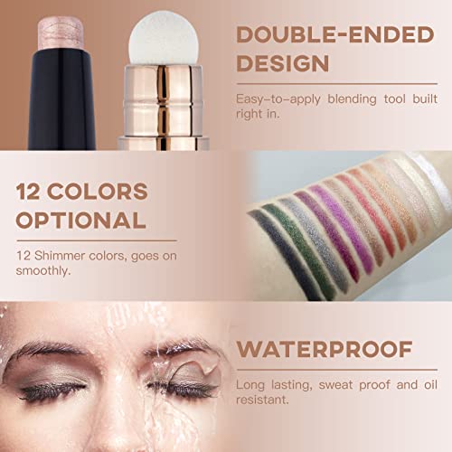 LOKFAR 3 PCS Eye-Shadow Stick Makeup Cosmetics Eye Brightener Stick, Waterproof Rotatable Cream Eye Shadow Pencil Crayon, Glitter Shimmer Eyeshadow Stick with Sponge Brush for Eye Makeup (01#02#03#)