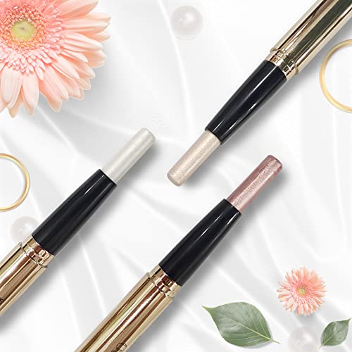 LOKFAR 3 PCS Eye-Shadow Stick Makeup Cosmetics Eye Brightener Stick, Waterproof Rotatable Cream Eye Shadow Pencil Crayon, Glitter Shimmer Eyeshadow Stick with Sponge Brush for Eye Makeup (01#02#03#)