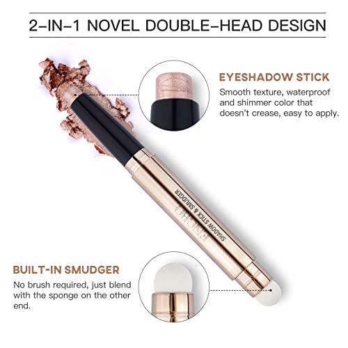 LOKFAR 3 PCS Eye-Shadow Stick Makeup Cosmetics Eye Brightener Stick, Waterproof Rotatable Cream Eye Shadow Pencil Crayon, Glitter Shimmer Eyeshadow Stick with Sponge Brush for Eye Makeup (01#02#03#)