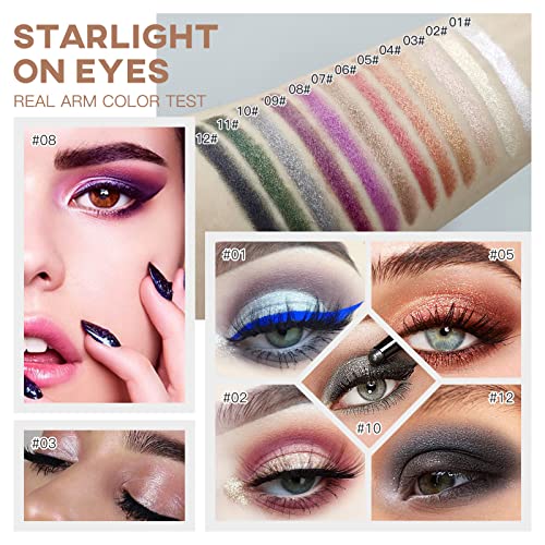 LOKFAR 3 PCS Eye-Shadow Stick Makeup Cosmetics Eye Brightener Stick, Waterproof Rotatable Cream Eye Shadow Pencil Crayon, Glitter Shimmer Eyeshadow Stick with Sponge Brush for Eye Makeup (01#02#03#)