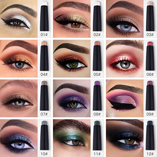 LOKFAR 3 PCS Eye-Shadow Stick Makeup Cosmetics Eye Brightener Stick, Waterproof Rotatable Cream Eye Shadow Pencil Crayon, Glitter Shimmer Eyeshadow Stick with Sponge Brush for Eye Makeup (01#02#03#)