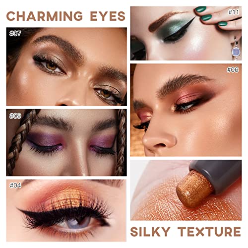 LOKFAR 3 PCS Eye-Shadow Stick Makeup Cosmetics Eye Brightener Stick, Waterproof Rotatable Cream Eye Shadow Pencil Crayon, Glitter Shimmer Eyeshadow Stick with Sponge Brush for Eye Makeup (01#02#03#)