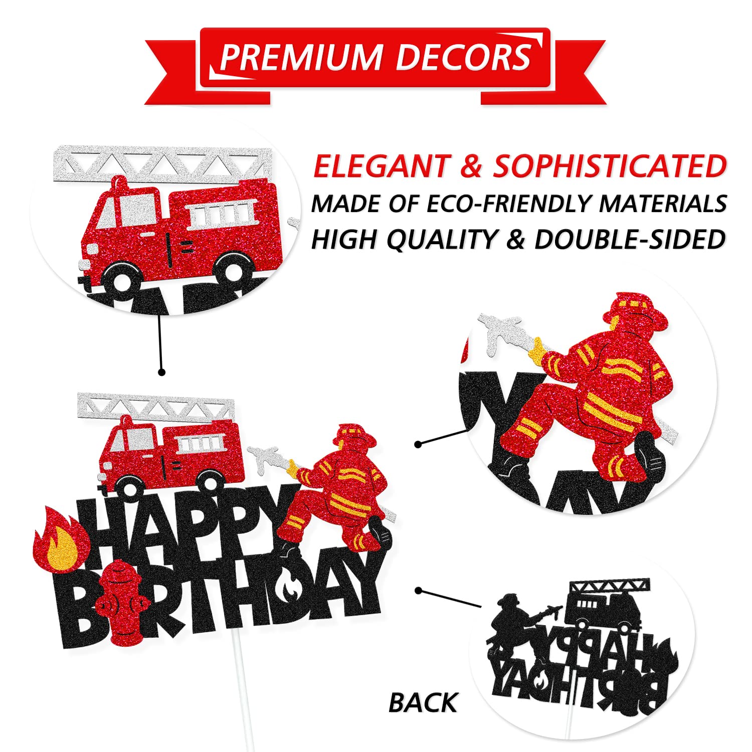 Fireman Cake Topper Fire Hydrant Truck Firefighter Helmet Alarm Engine Themed for Kids Boy Girl Happy Birthday Party Cake Decoration